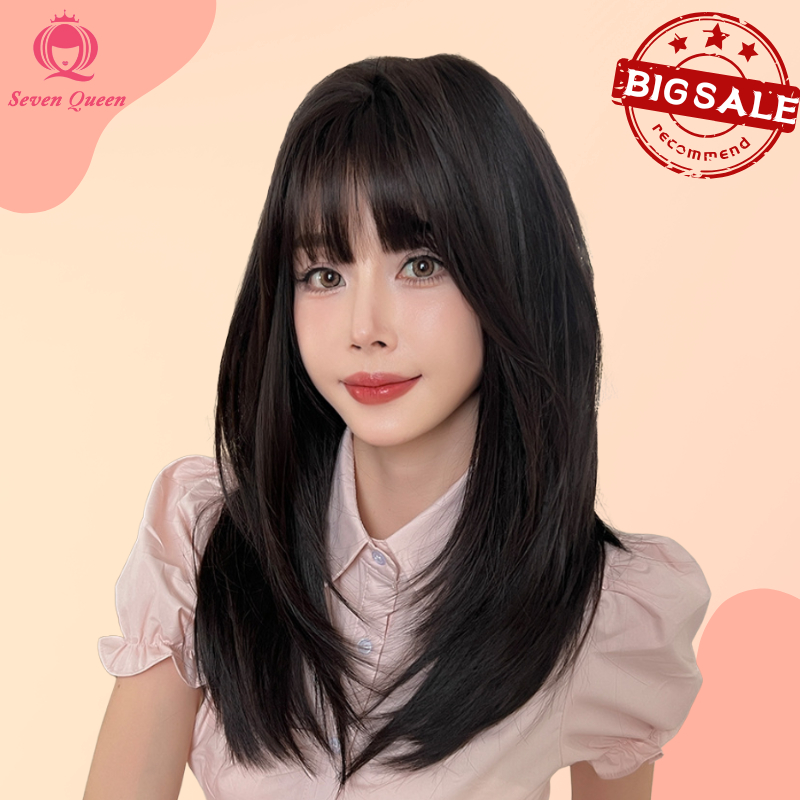 "Seven Queen" Wig 55cm long straight hair trendy inner curly layered ...