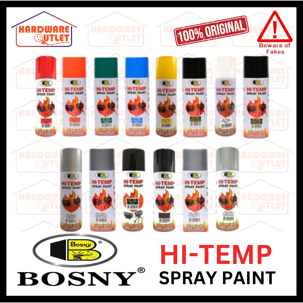 Bosny Hi-Temp Hi-Heat Spray Paint 400F or 1200F Black Blue Red White Silver Aluminum Metallic ...