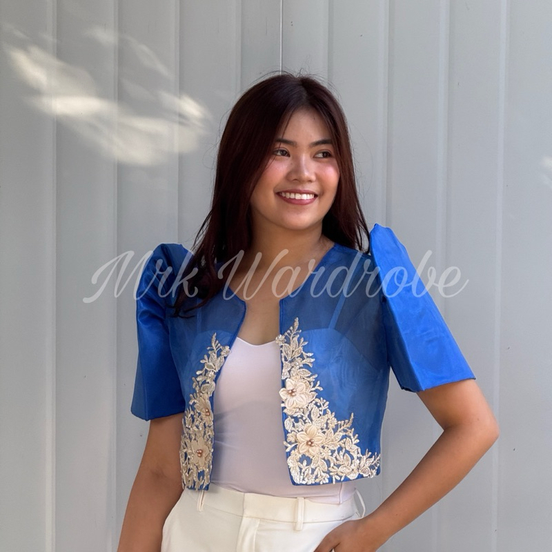 Royal Blue Filipiniana Bolero Top | Shopee Philippines