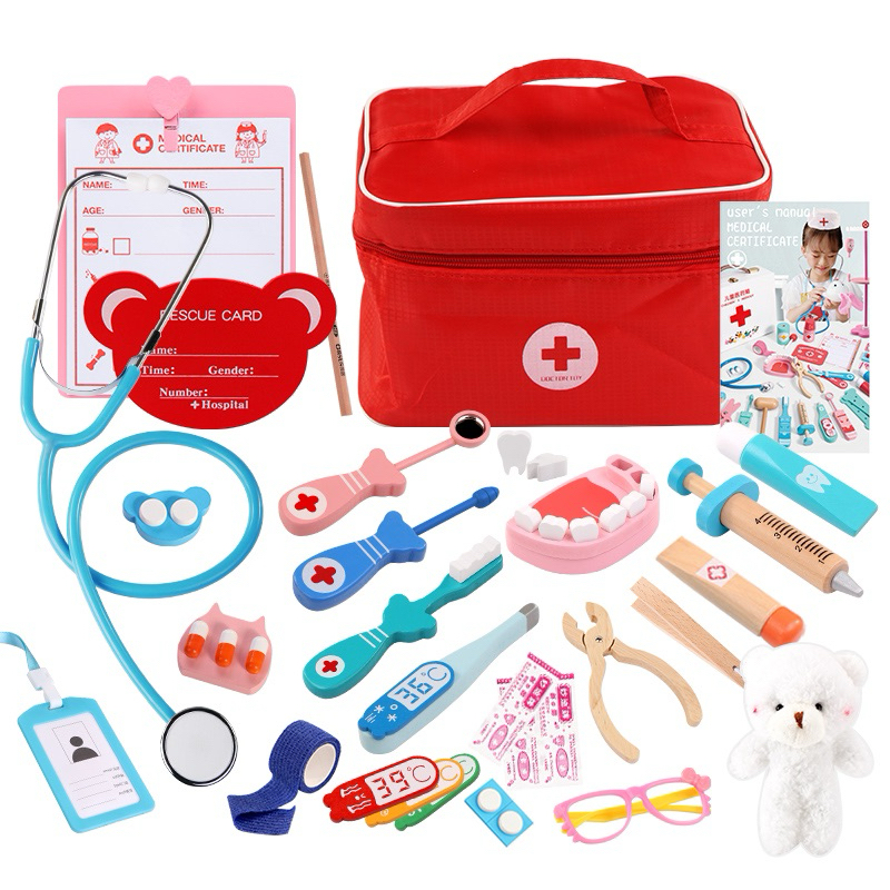 Wooden Doctor Kits Kids Pretend-n-Play Dentist Kit Medical Doctor Set ...