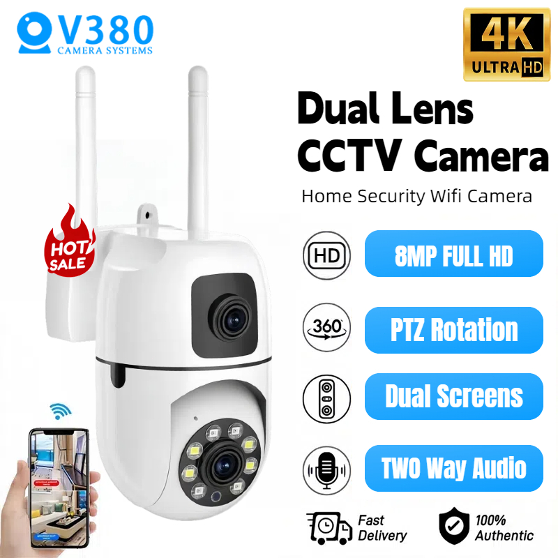[1-year warranty] V380 Pro CCTV HD 8MP Outdoor Dual Lens Wifi CCTV Auto ...