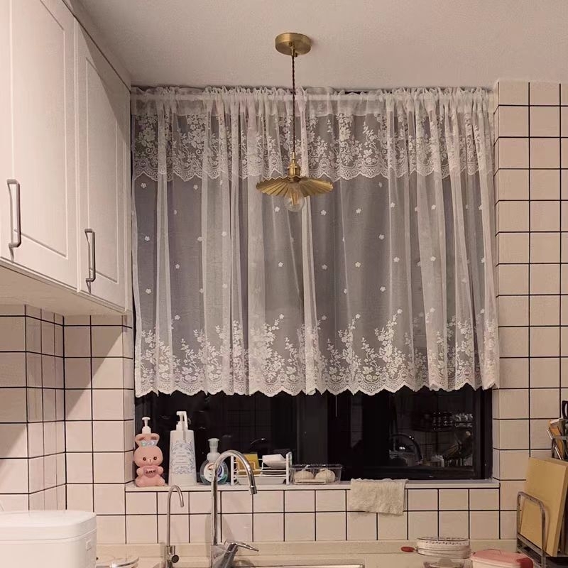 New Lace Kitchen Curtains half Window Cabinet Tiers White Lace Kitchen ...