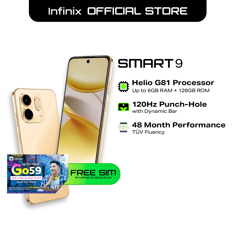 Infinix Smart 9, 128GB+6GB（3GB+3GB) MTK G81, 120Hz Display, (1 year ...