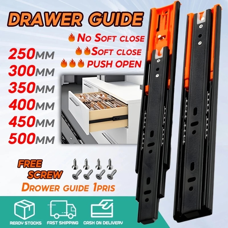 【2 Pcs】 Hydraulic Drawer Guide Anti Pinch Hand Drawer Slide Soft Close Keyboard Drawer Slide