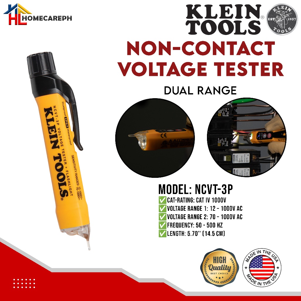 Klein Tools Non-Contact Voltage Tester Dual Range with Flashlight, 12 ...