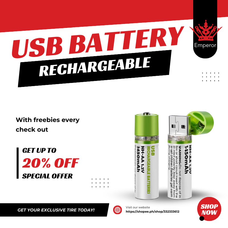 2pcs AA USB Rechargeable Batteries 1450mAh No Charger Needed | Shopee ...