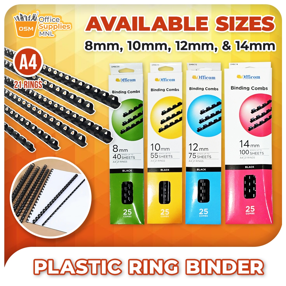 25pcs A4 Plastic Ring Binder Comb 21 Holes PVC Black [8mm/10mm/12mm ...