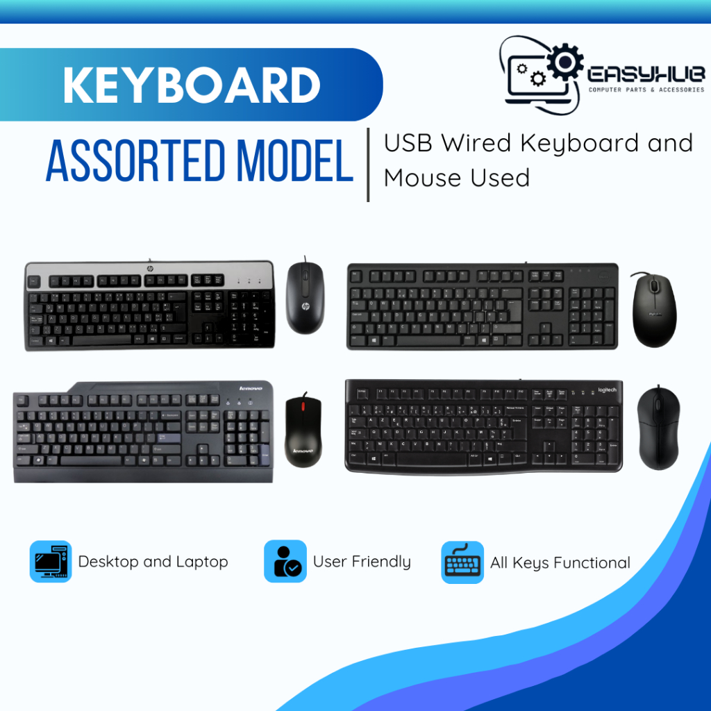 Used USB Wired Keyboard and Mouse office style for PC Laptop (Assorted ...