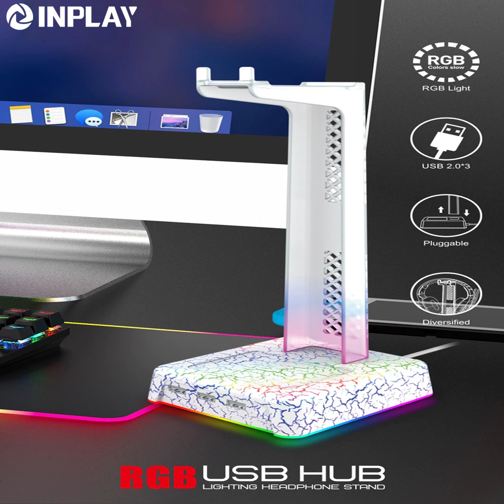 INPLAY HS Headphone Stand With 3 USB Ports RGB Headphone Stand ...