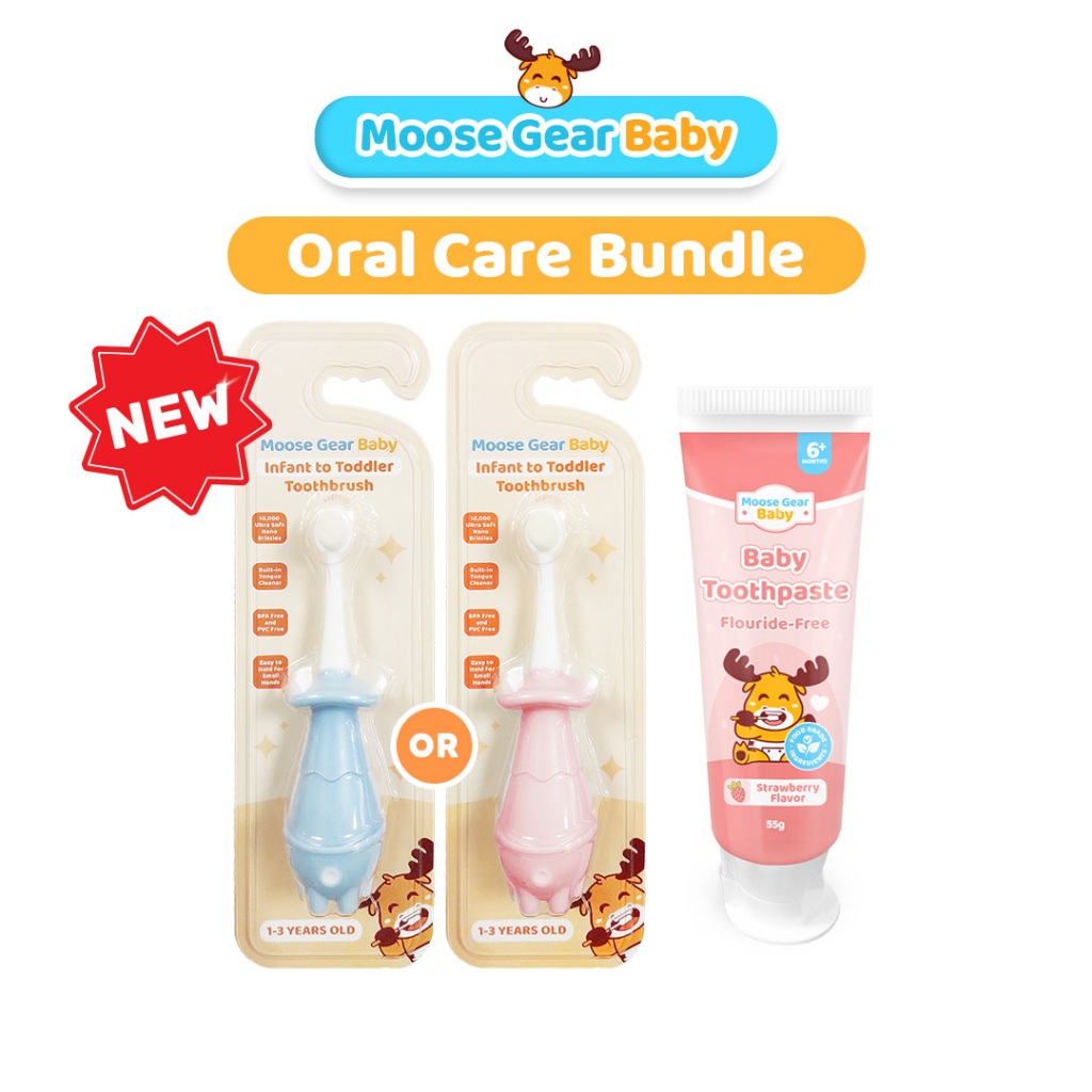 Moose Gear Baby Oral Care Bundle (1x Toothpaste 55g & 1x Toothbrush ...