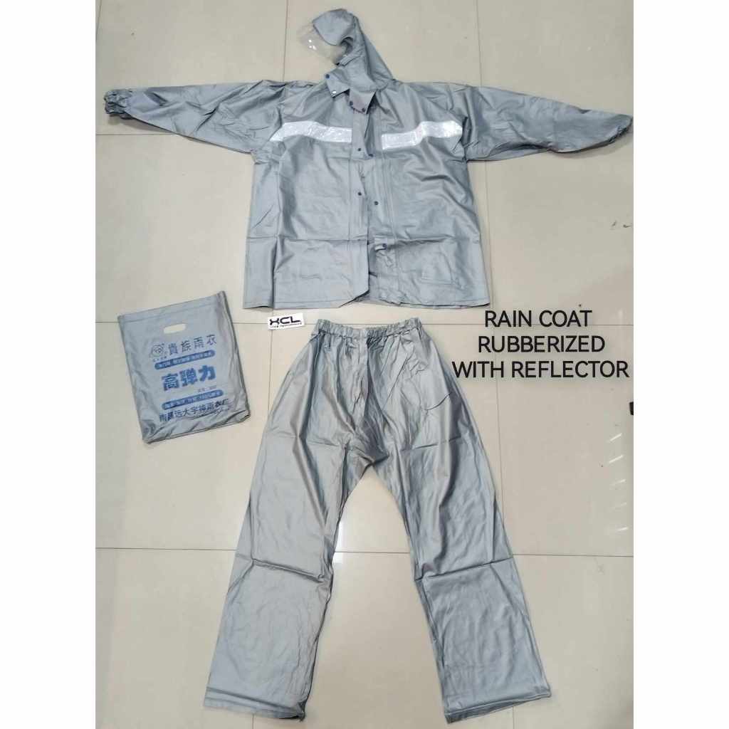 Gray kapote/Rain Coat makapal vulcanized rubber WITH REFLECTOR | Shopee ...
