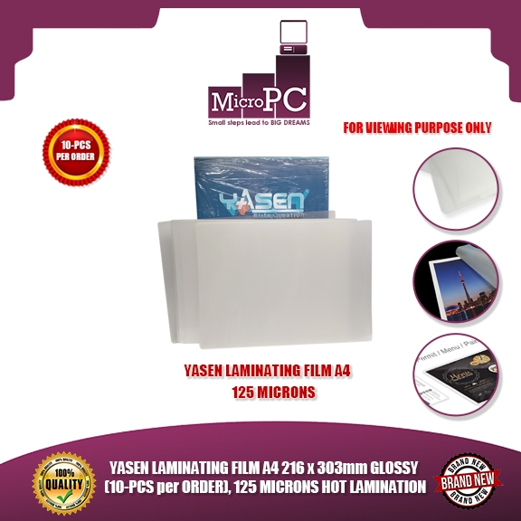 MICRO PC YASEN LAMINATING FILM A4 216x303mm GLOSSY (10-PCS per ORDER ...