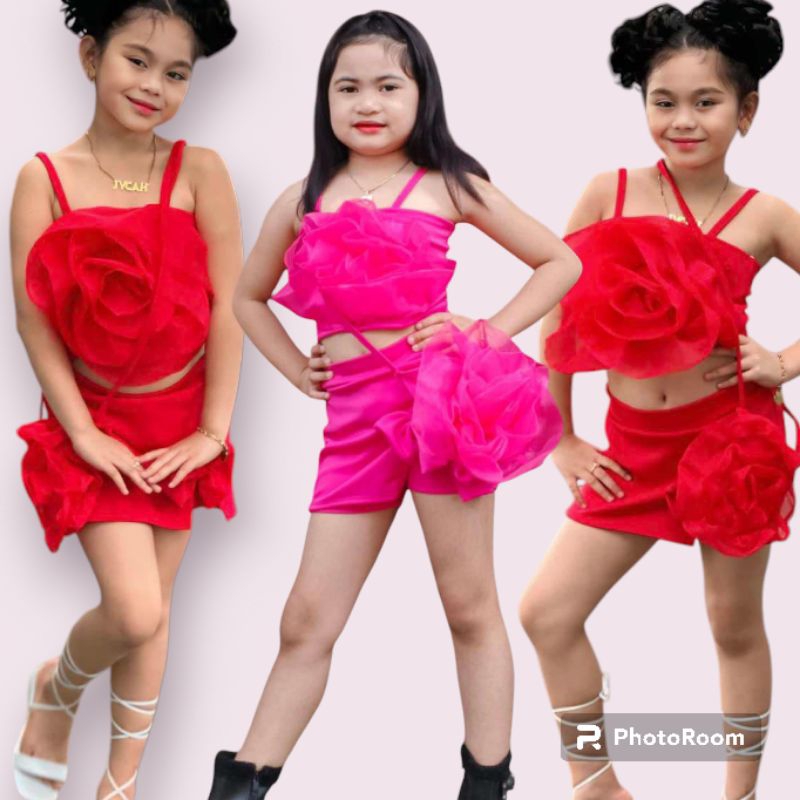 Shen big bow ribbon skort terno + bag for kids (4-9 yrs old) | Shopee Philippines
