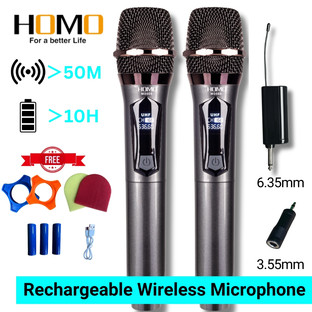 HOMO Rechargeable Wireless Microphone with Receiver 6.5mm and 3.5mm ...