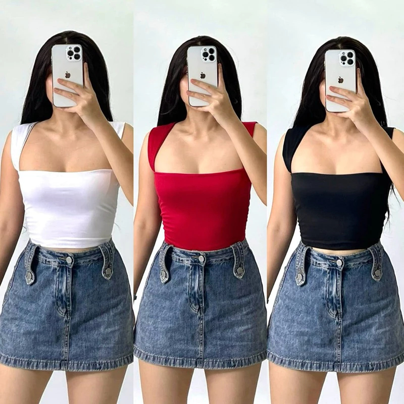 KILY.PH Squareneck Double Lining Top Sleeveless Croptop Basic Solid ...