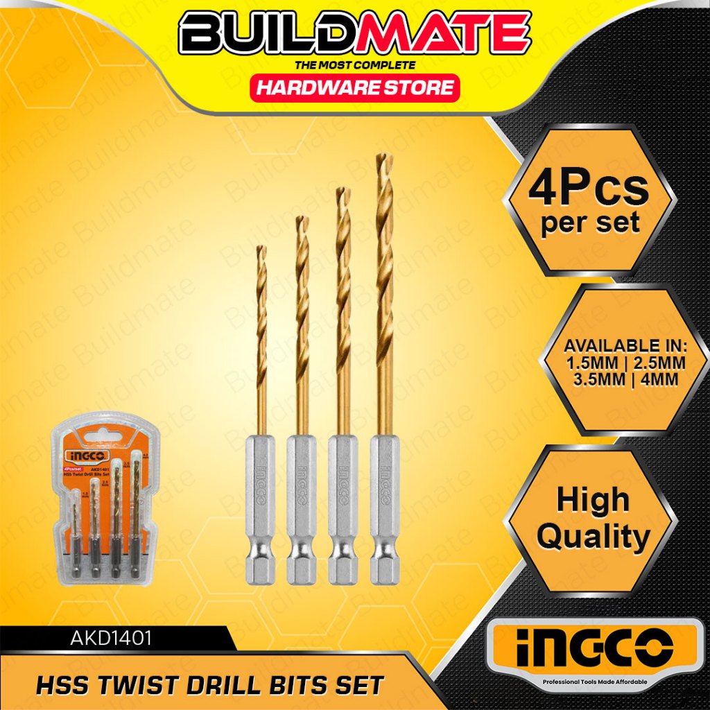 BUILDMATE Ingco 4PCS HSS Twist Drill Bits Set 1/4" Inch Hex Plastic ...