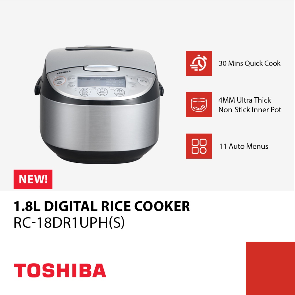 Toshiba 1.8L Digital Rice Cooker RC-18DR1UPH(S) 4mm Ultra Thick Non ...