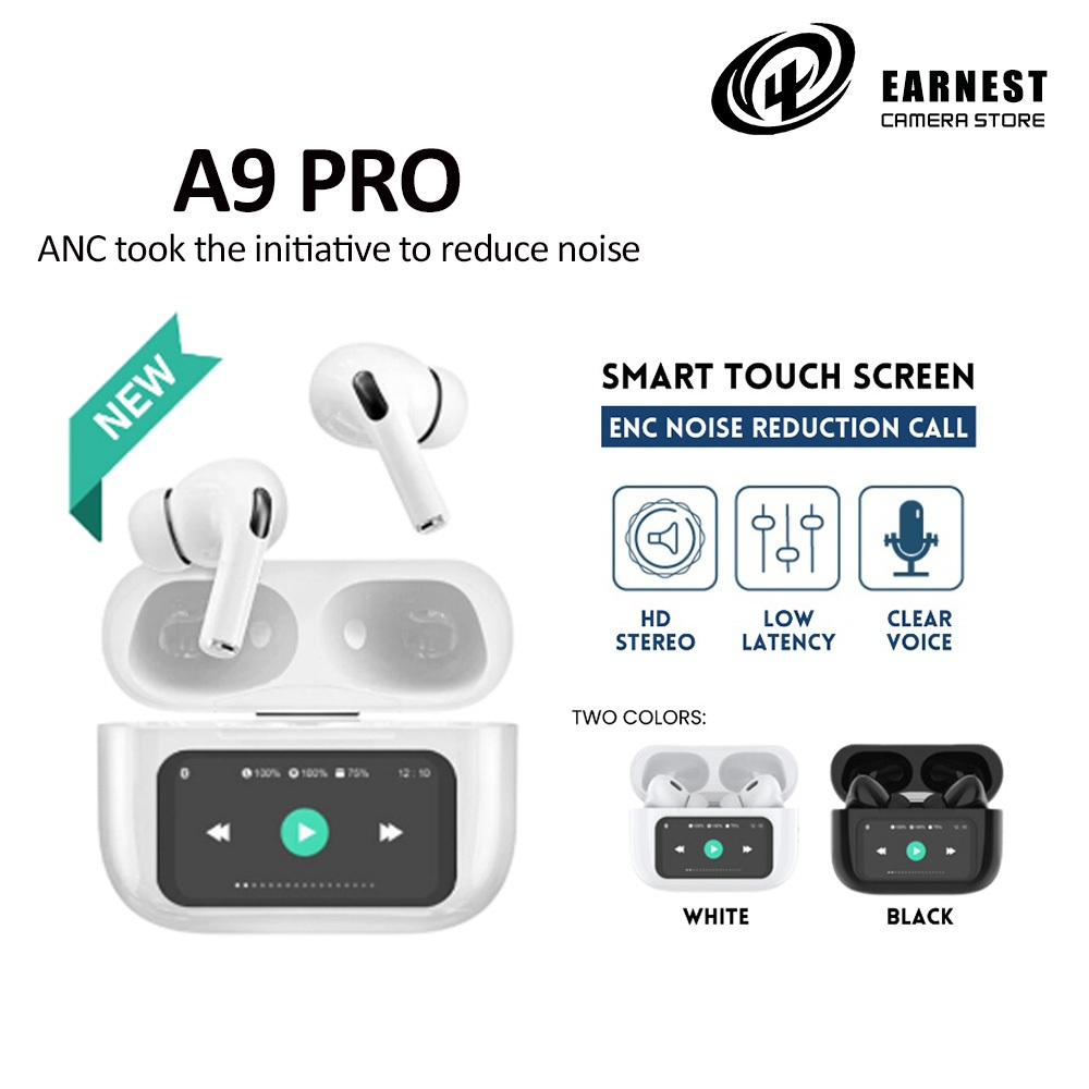 A9 Pro Wireless Earphone Touch Screen Display ANC ENC Gaming Noise ...