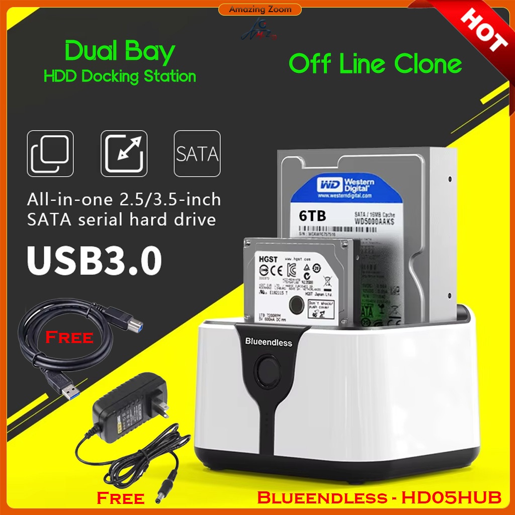 Dual Bay SSD HDD Docking Clone Station One Click Offline Clone SATA to ...