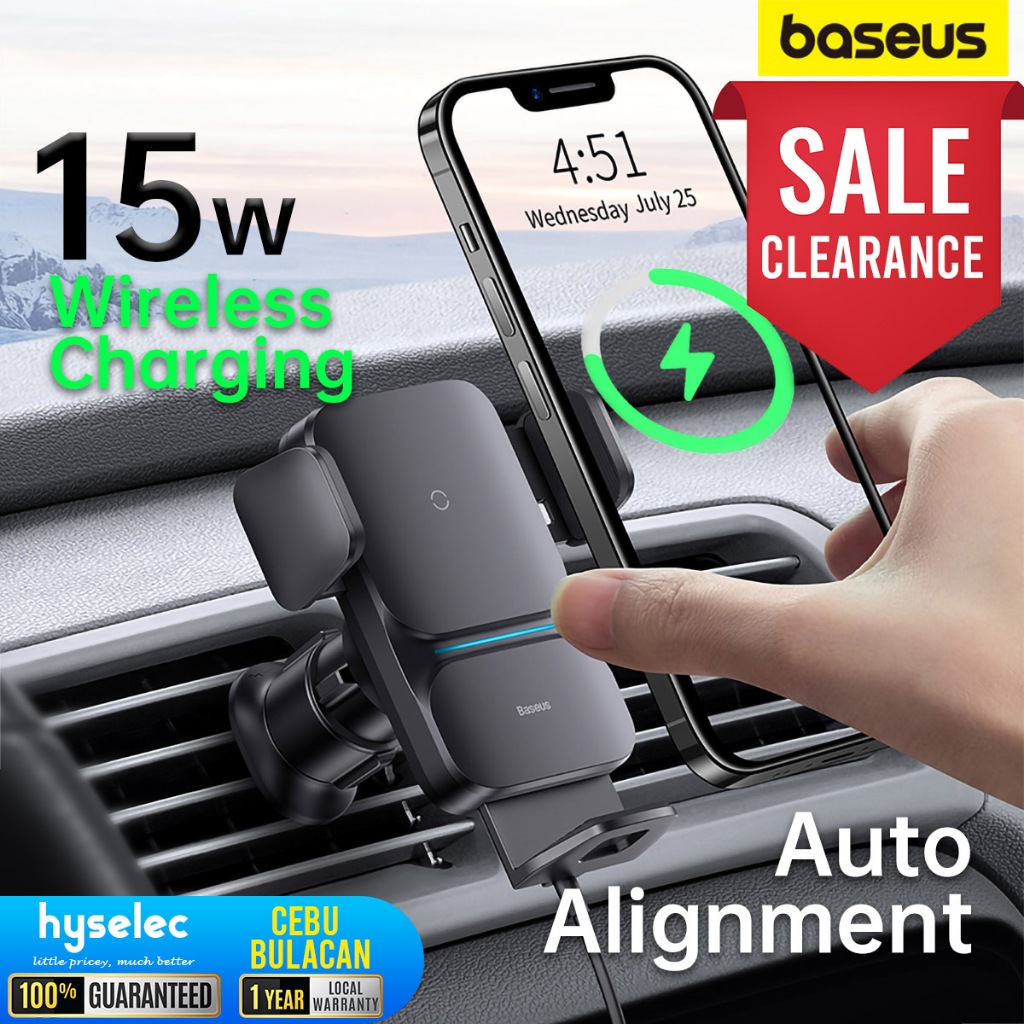 BASEUS Wisdom Auto Alignment Car Mount with 15W Wireless Charger Air ...