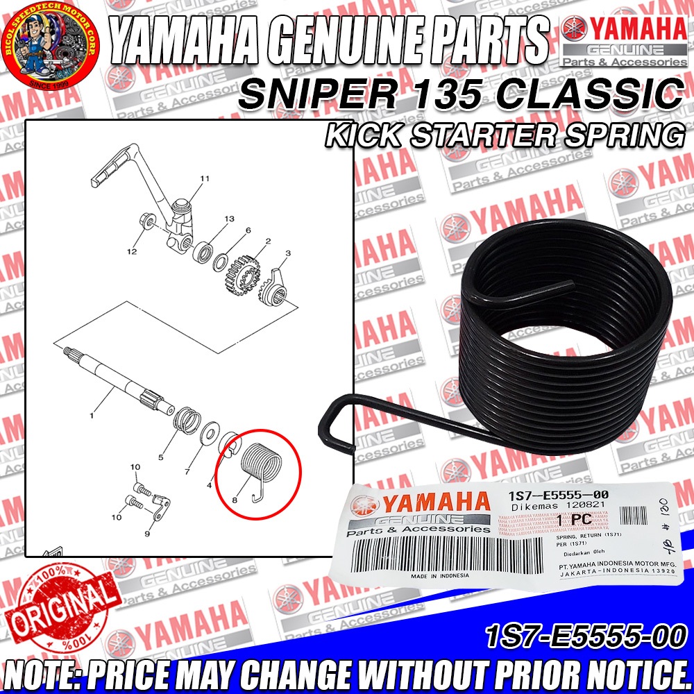 YAMAHA SNIPER 135 CLASSIC KICK STARTER SPRING (YGP) (GENUINE: 1S7-E5555 ...
