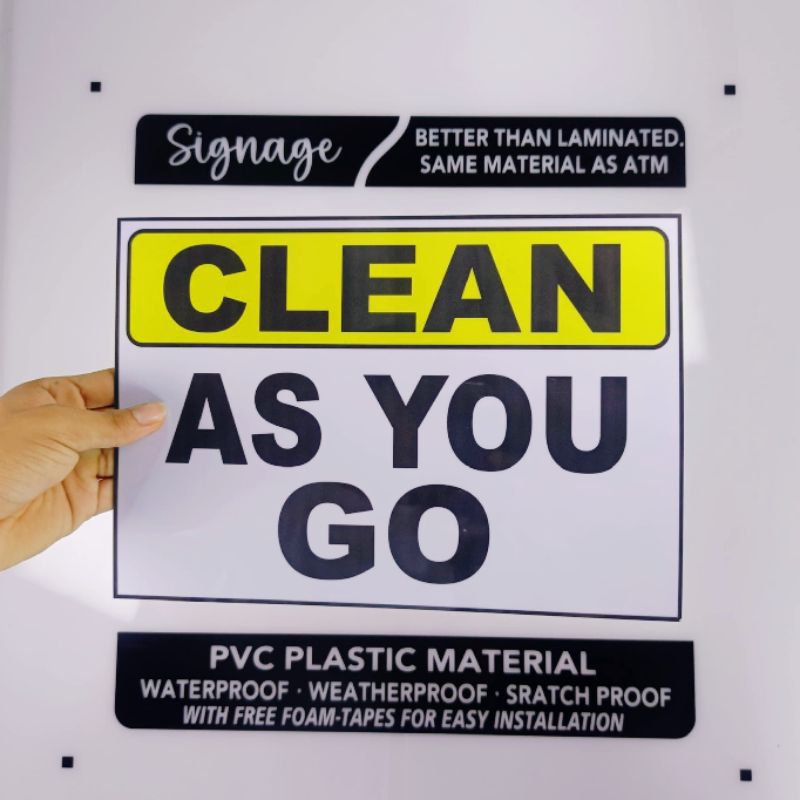 SIGNAGE - CLEAN AS YOU GO - PVC PLASTIC MATERIAL SIGNAGE | Shopee ...