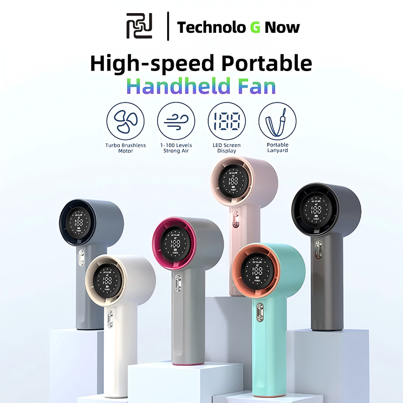 Handheld Fan LED Display 0-100 Level Speed Adjustment Handheld Desktop ...