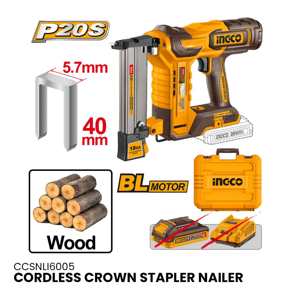Buildmate x INGCO 20V Cordless Crown Stapler Nailer Brushless K10-K40 ...