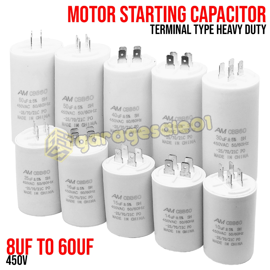8UF to 60UF Starting/Running 450V Capacitor Motor Capacitor Terminal ...