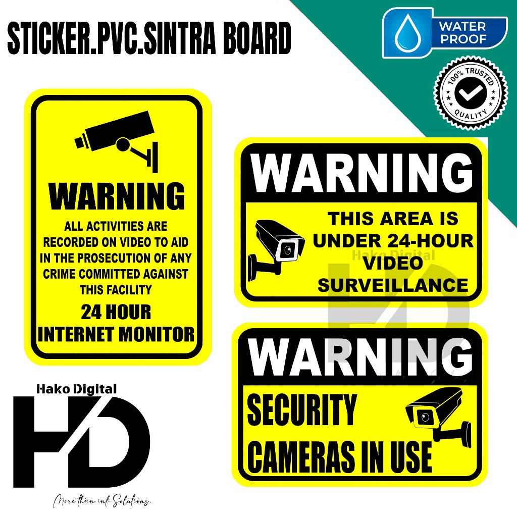 CCTV Warning Sticker Waterproof Fadeproof Yellow Version 3 x 4.5 inches ...