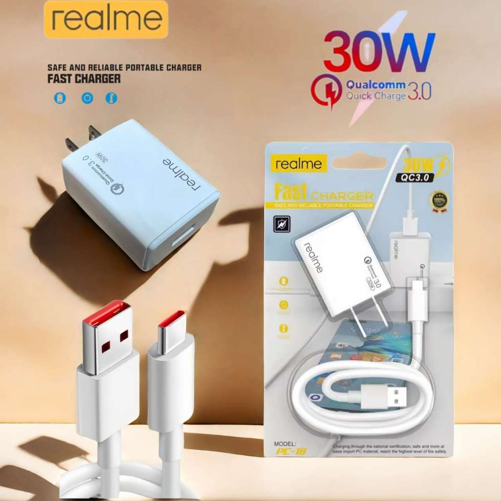 PC18 Realme Fast Charger For Android Micro Type c 30W Fast Charging Set ...