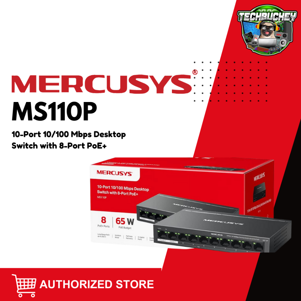 Mercusys MS110P 10-Port 10/100Mbps Desktop Switch with 8-Port PoE+ ...