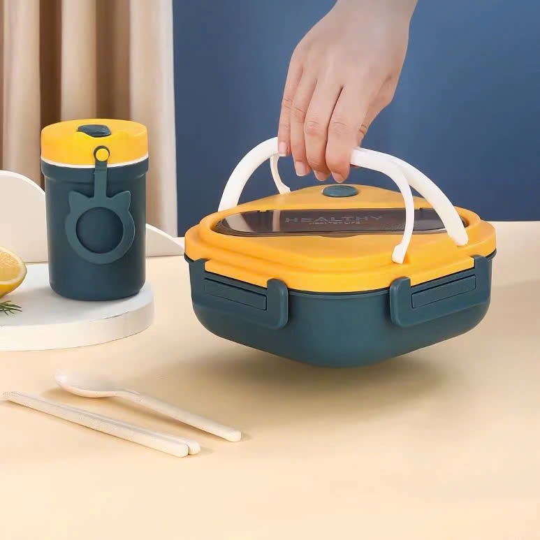 Insulated Bento Lunch Box, 1300ml, 3 Compartments, with PP Cutlery ...