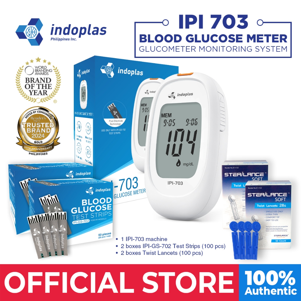 Indoplas Blood Glucose Meter Glucometer Monitoring System IPI-703 SET 3 ...