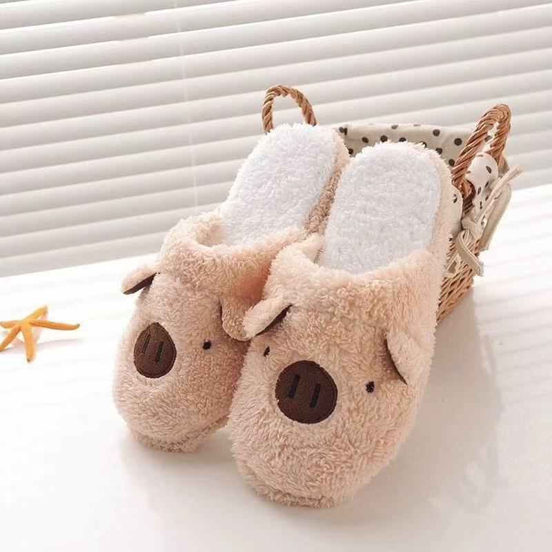 Lamb wool cute pig slippers couple slippers indoor slippers house ...