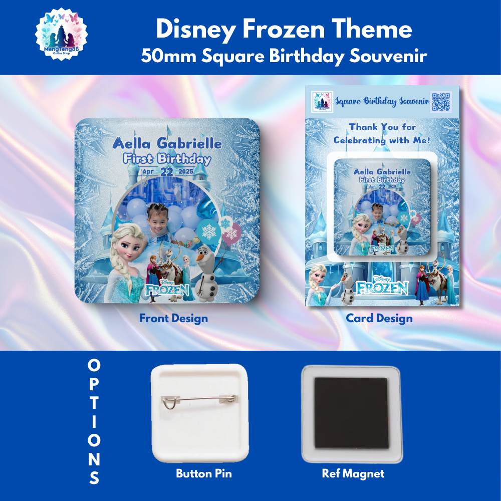 Disney Frozen Theme Personalized Birthday Souvenir: Square Badge Pin ...