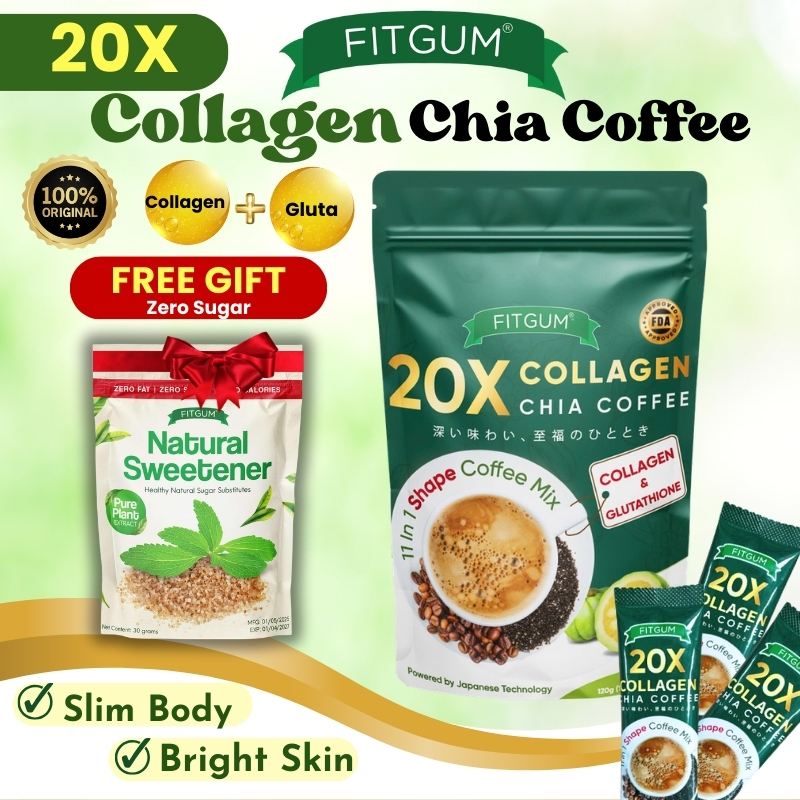 FITGUM 20X Collagen Chia Coffee 11 in 1 Coffee Mix Slim Body Weight Loss Bright Skin | Shopee ...