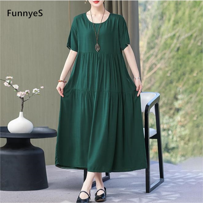 Solid Dress For Women Plus Size Middle-aged Elderly Women Clothes Mom's ...