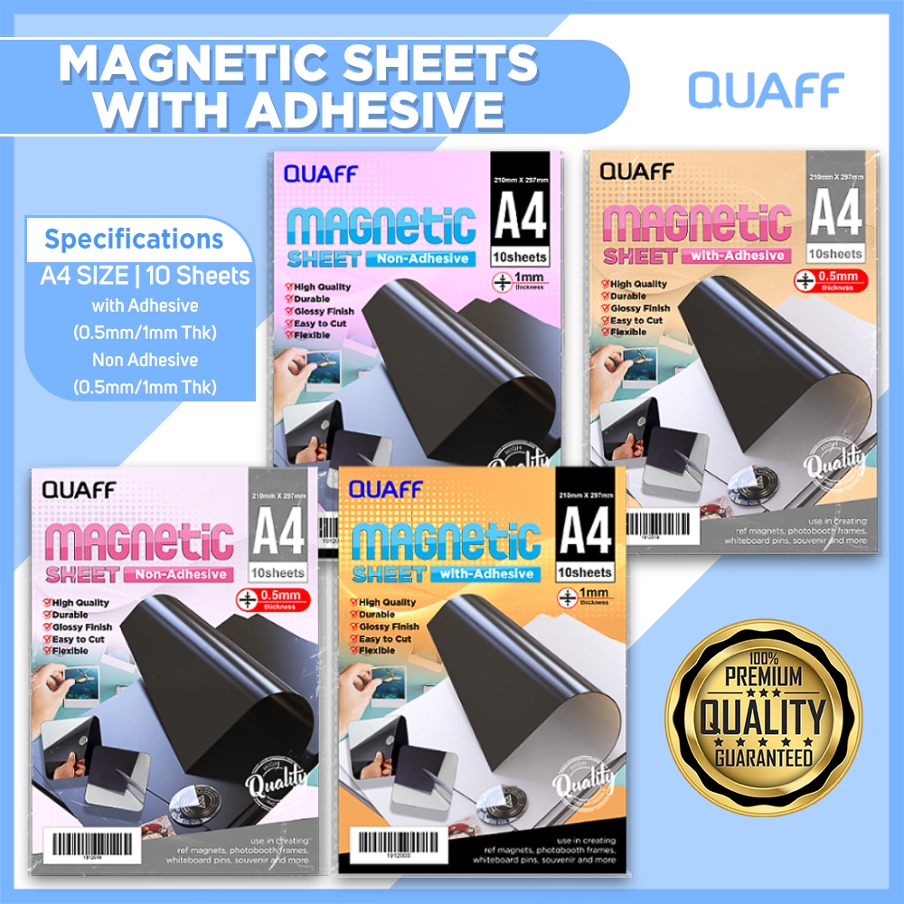 Quaff Magnetic Sheets Cuttable Ref Magnet W/out Adhesive and W/ adhesive A4 & 4R Size 10pcs ...