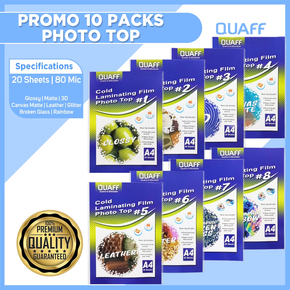 PROMO-10 PACKS - QUAFF Photo Top Cold Laminating Film A4 Size 80microns ...