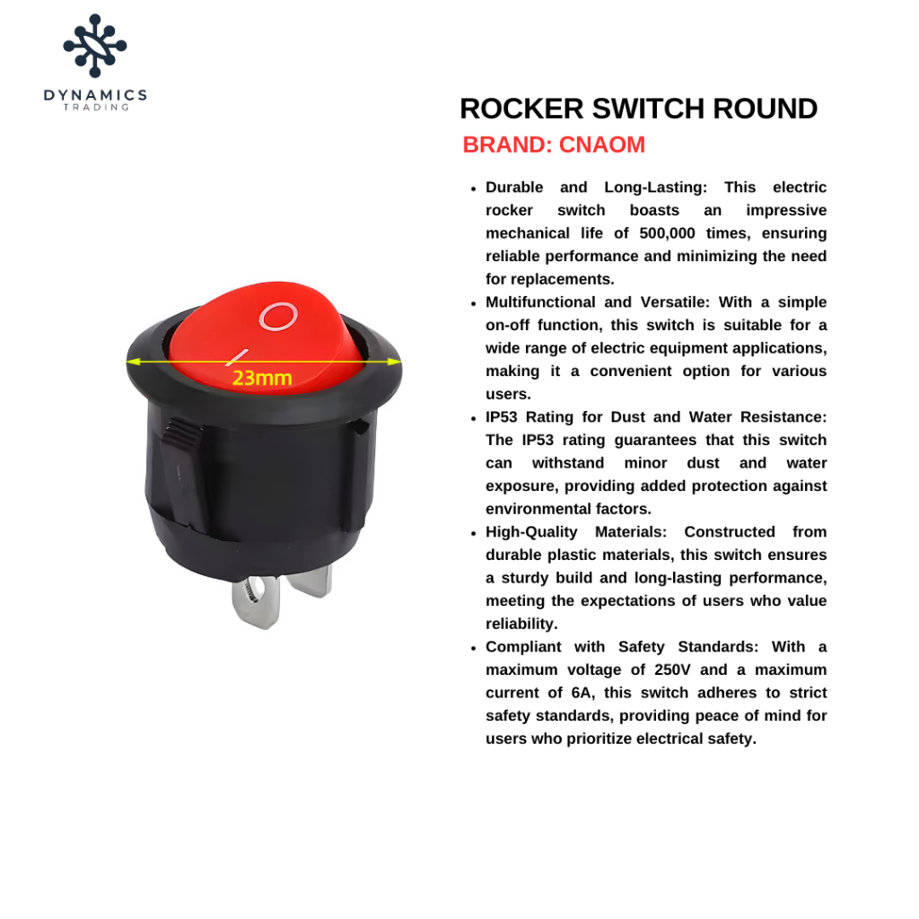 KCD1 250V 6A 2 Pins Round Rocker Switch Red No Light | Shopee Philippines