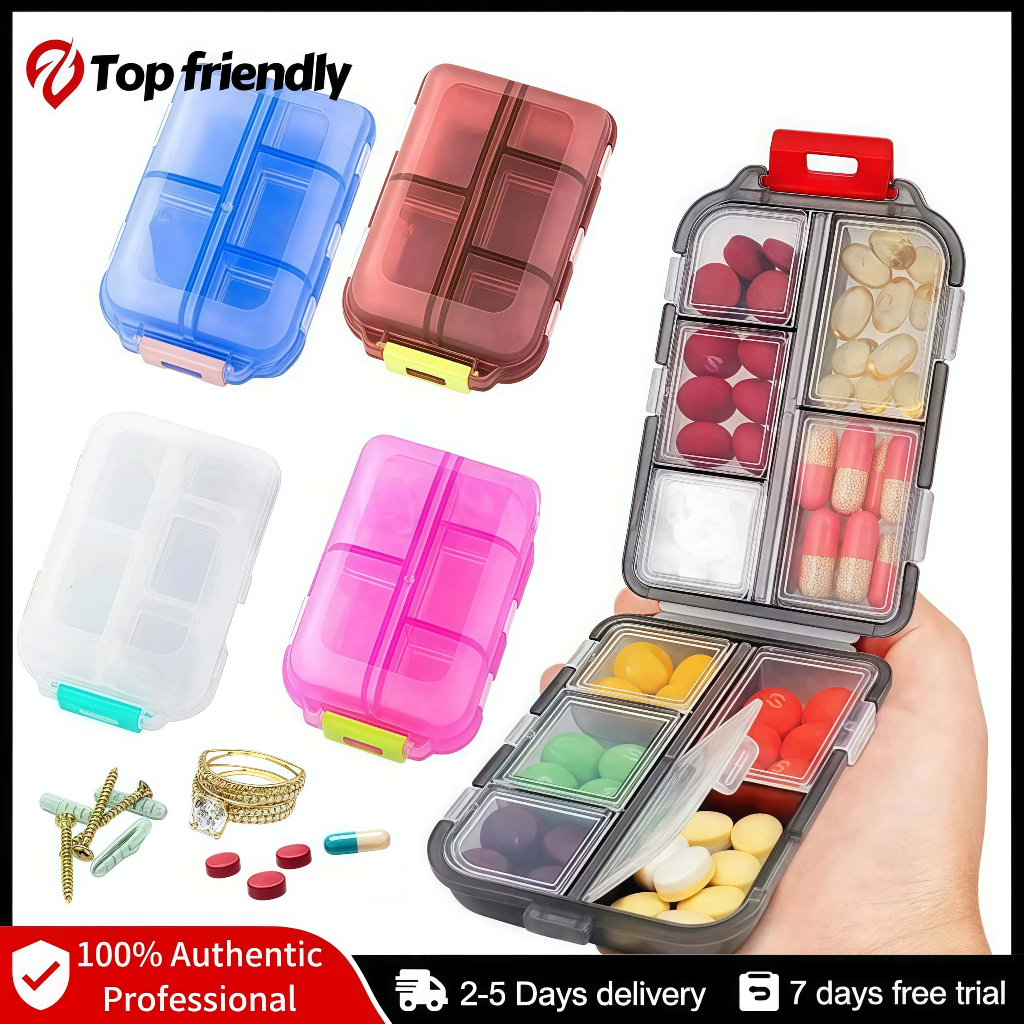 Portable Mini Pill Box 10 Grids Waterproof Moisture Proof Pill Case ...
