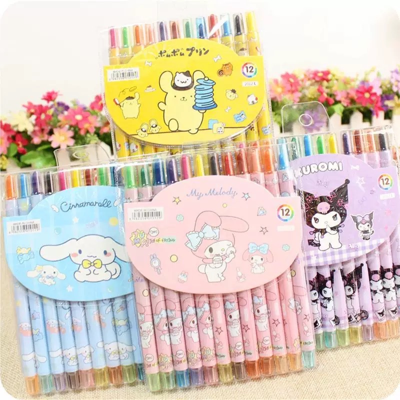 CSQUARE 12 PCS SANRIO MELODY KUROMI ROLLING CRAYONS FOR ARTS AND ...
