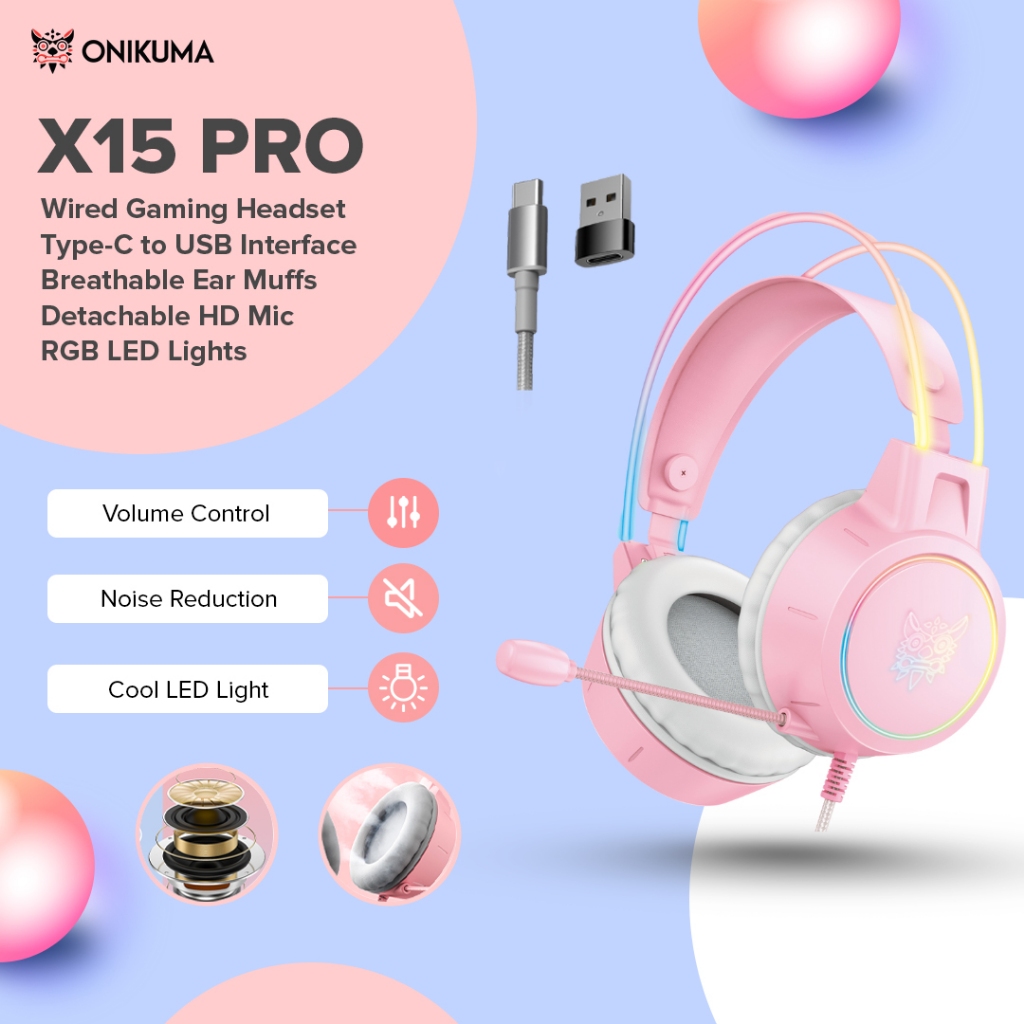 Onikuma X15 Pro Type C Wired RGB Headphone with Mic Wired Headphones ...