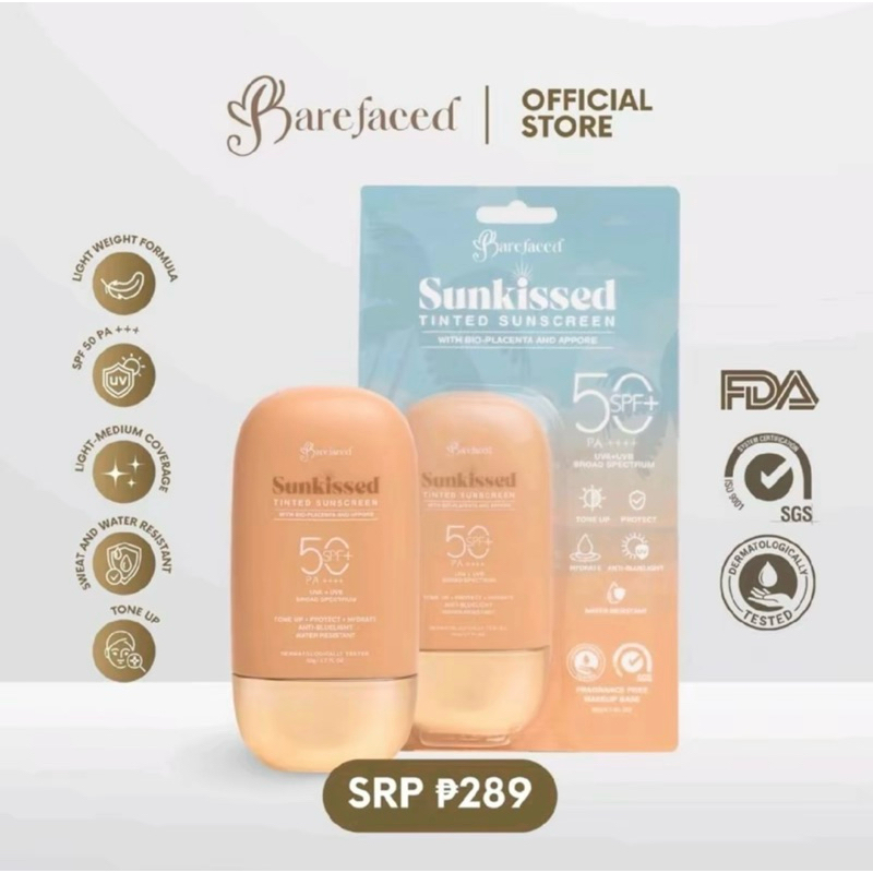 BAREFACED Sunkissed TINTED SUNSCREEN Spf50 PA +++ | Shopee Philippines