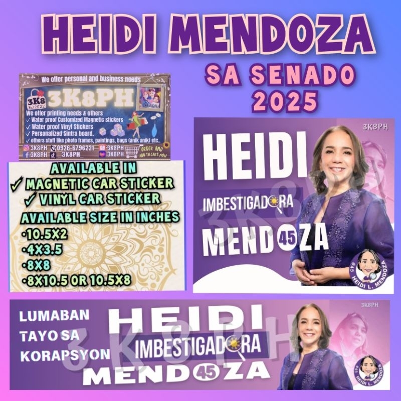 HEIDI MENDOZA SENATOR 2025 MAGNETIC CAR STICKER and VINYL STICKER | Shopee Philippines