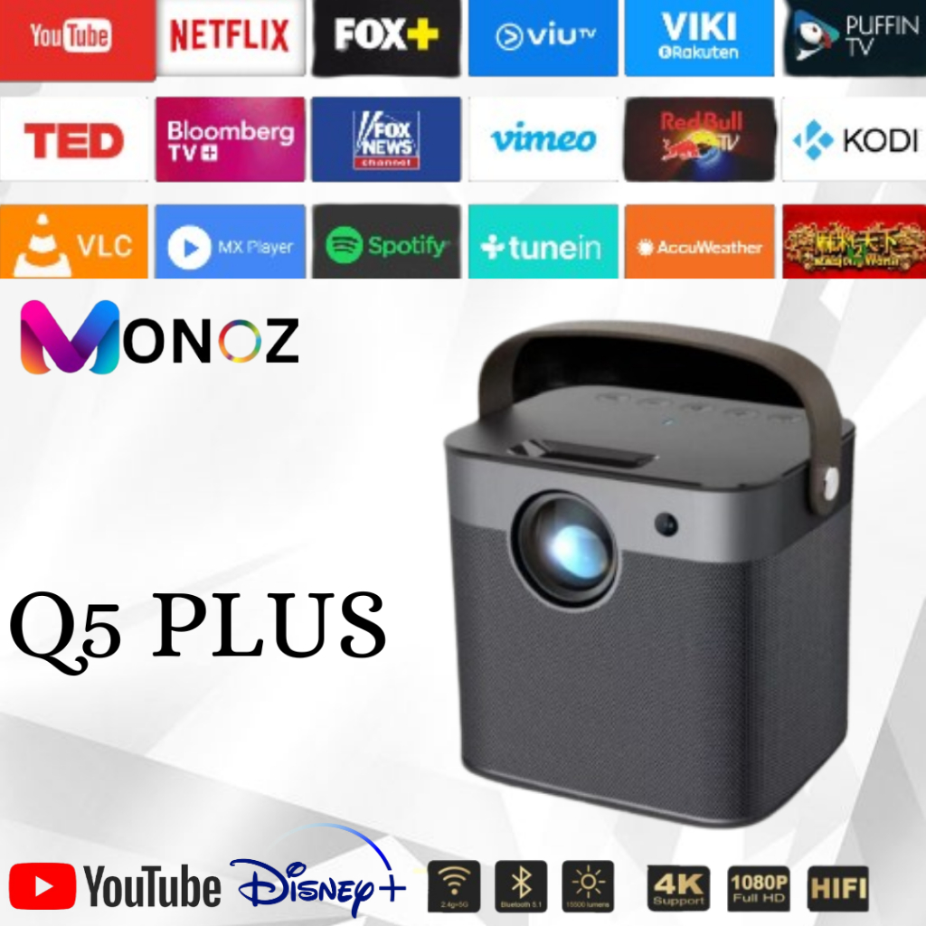 MONOZ Q5 Plus Projector 4K Ultra HD 6000 Lumens High HD Built-in App ...