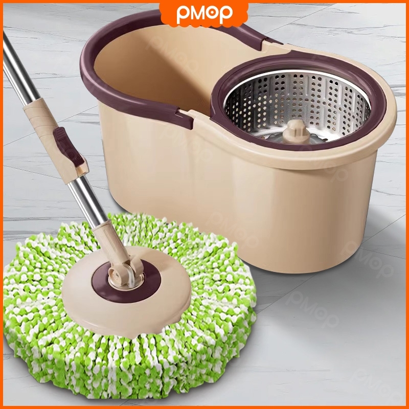PMOP Brown Rotary Mop with Bucket Original 360 wet and dry Stainless ...