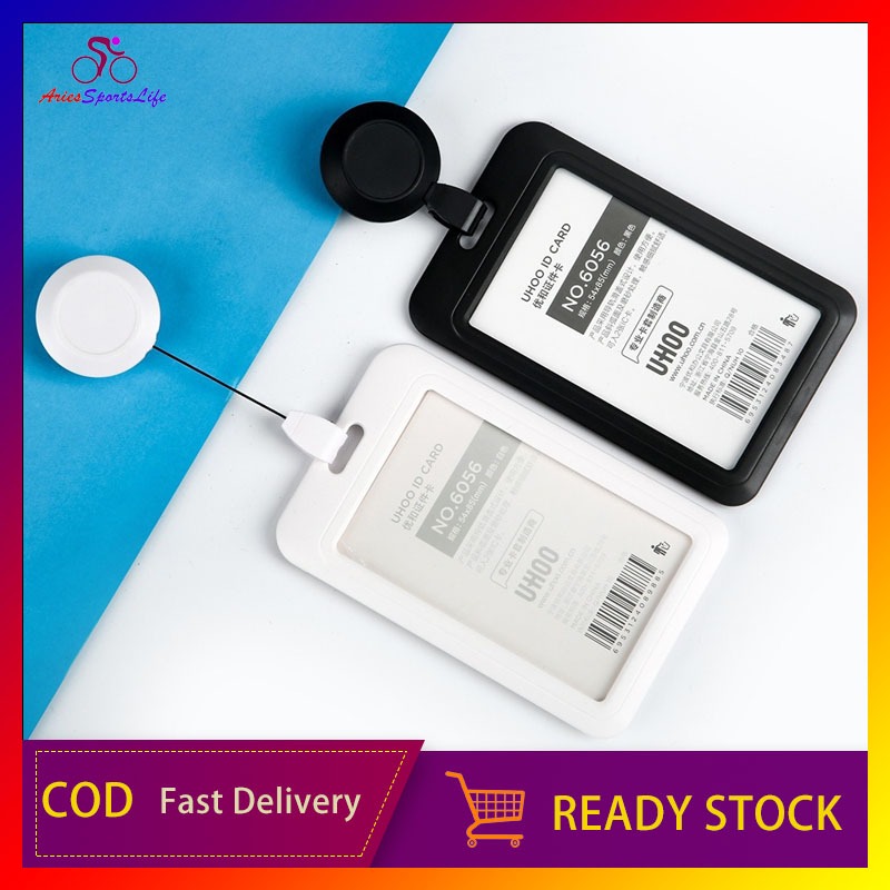 Retractable ID Card Holder Pull Key ID Badge Holder Pure Color Name Tag ...