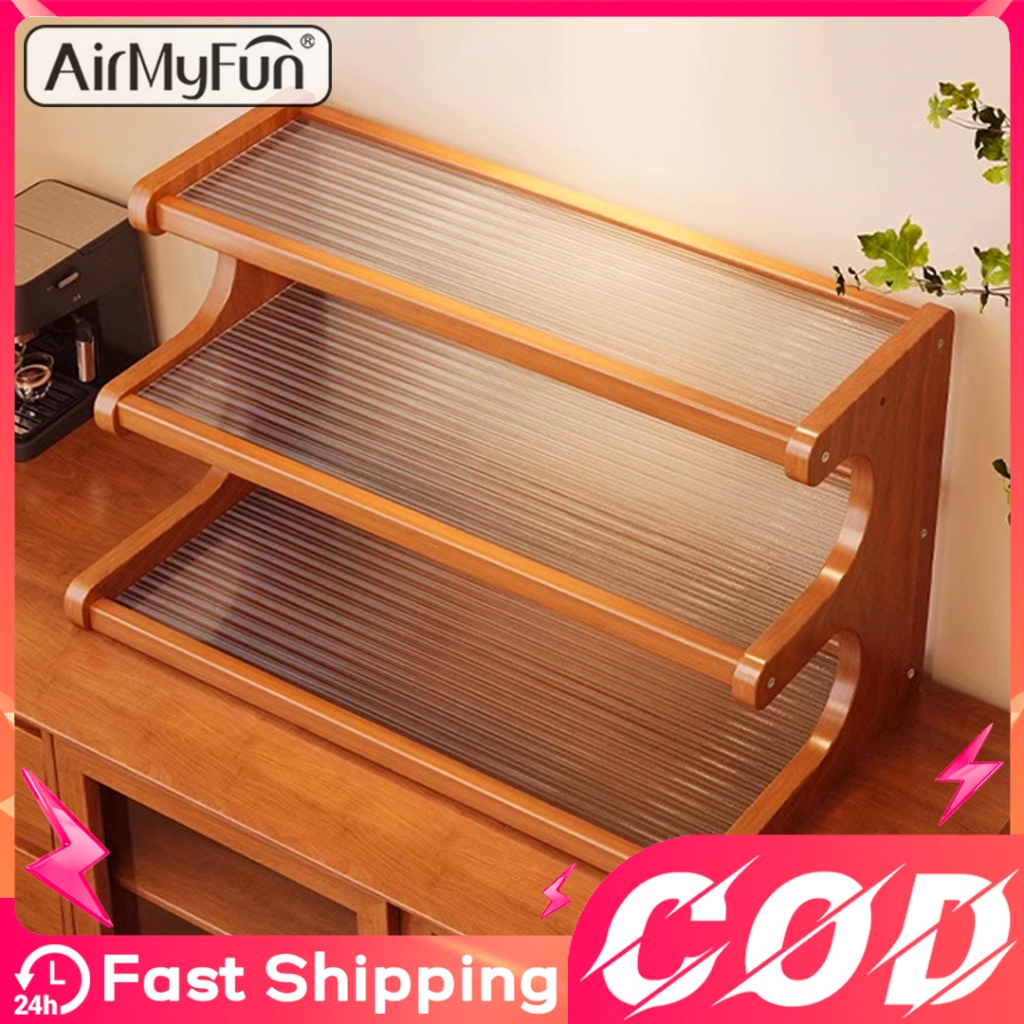Multi-Layer Wooden Desktop Storage Rack With Transparent Panels Desktop ...